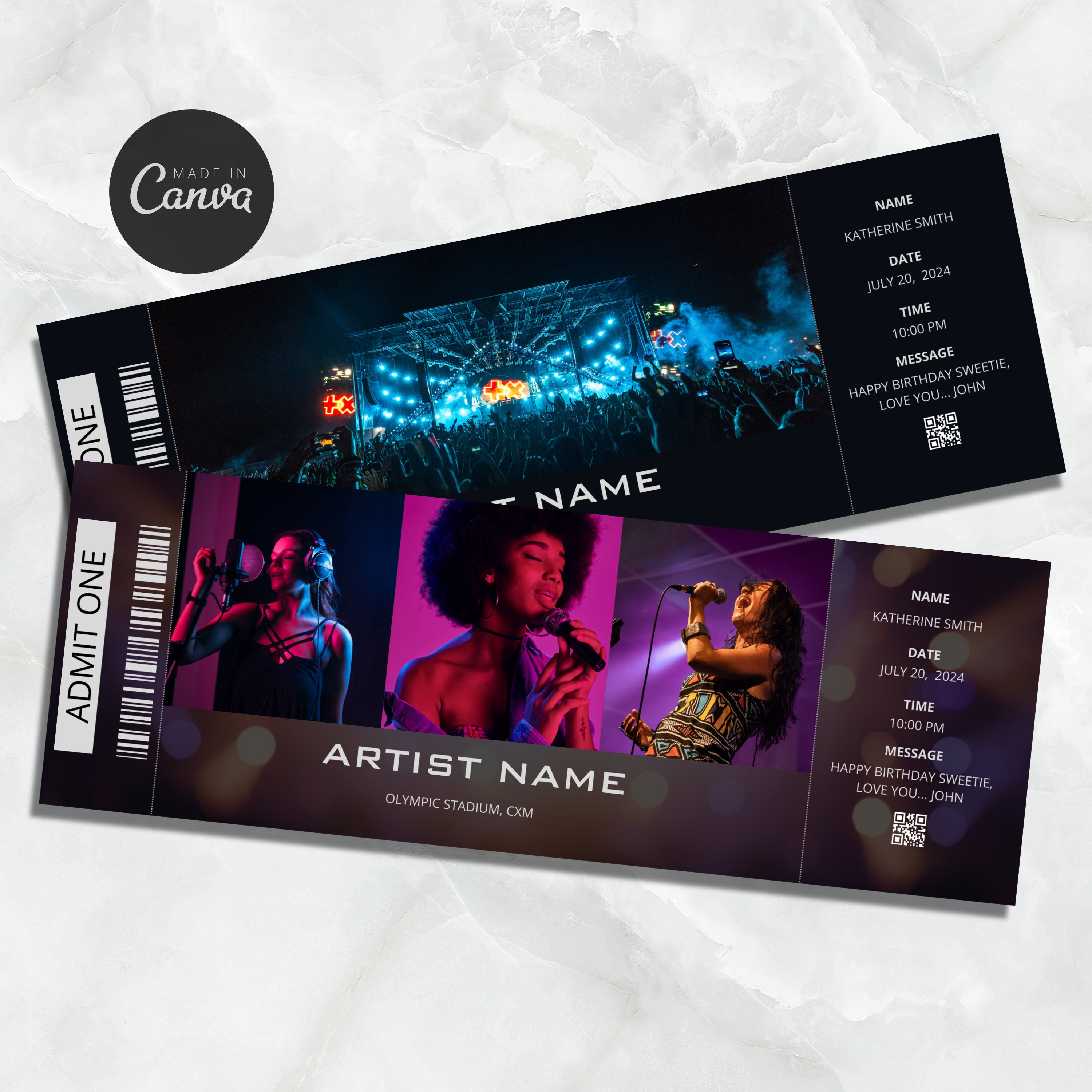 Editable Concert Ticket Template, DIY Event Ticket, Custom Concert Ticket Gift, Surprise ...