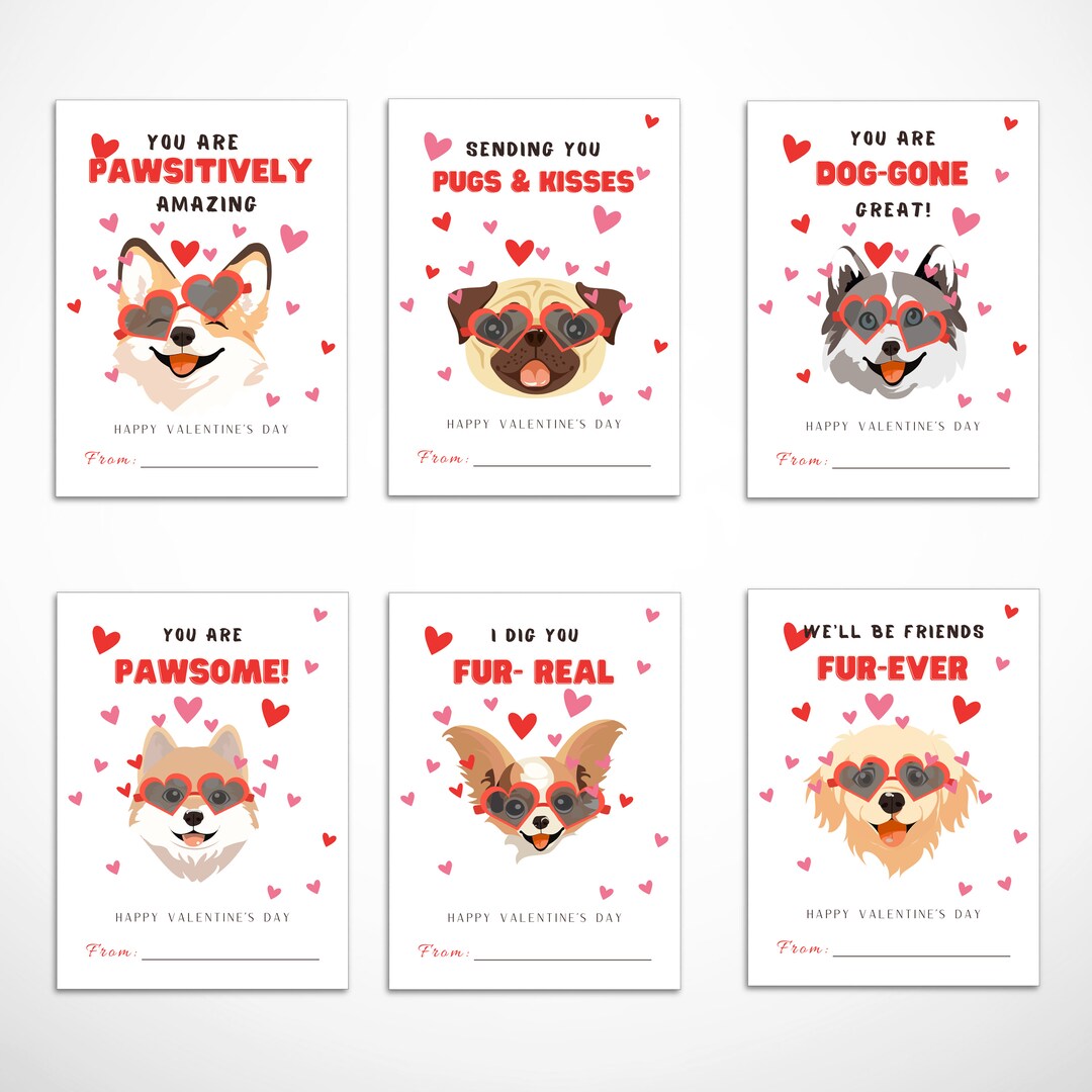 Printable Dog Valentine's Day Cards, Classroom Valentine's Day Cards ...
