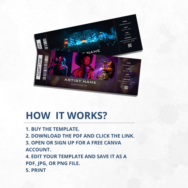 Editable Concert Ticket Template, DIY Event Ticket, Custom Concert ...