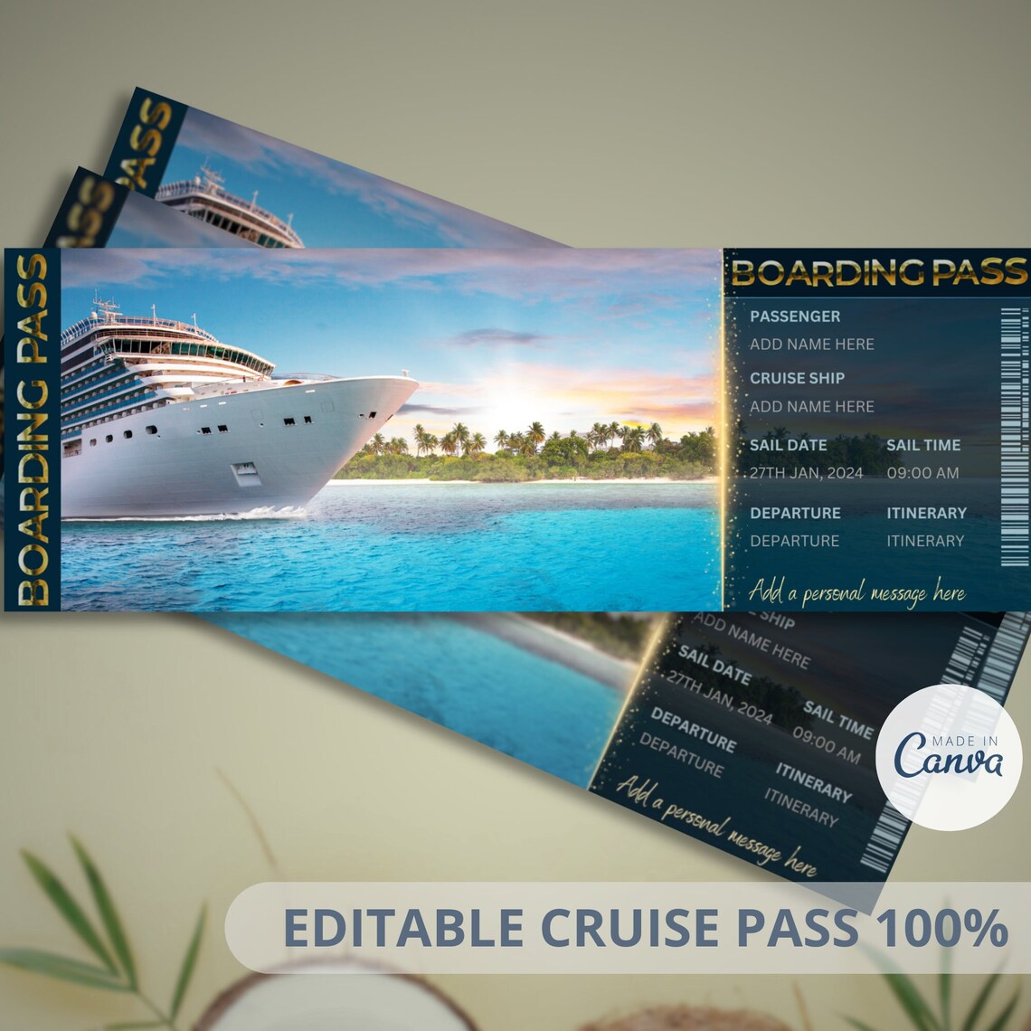 Cruise Ticket Boarding Pass Template, Editable Surprise Trip Vacation ...