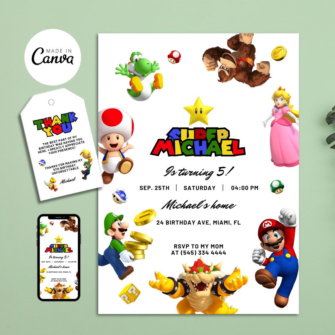 Super Mario Birthday Invitation, Birthday Invitation, Super Mario ...