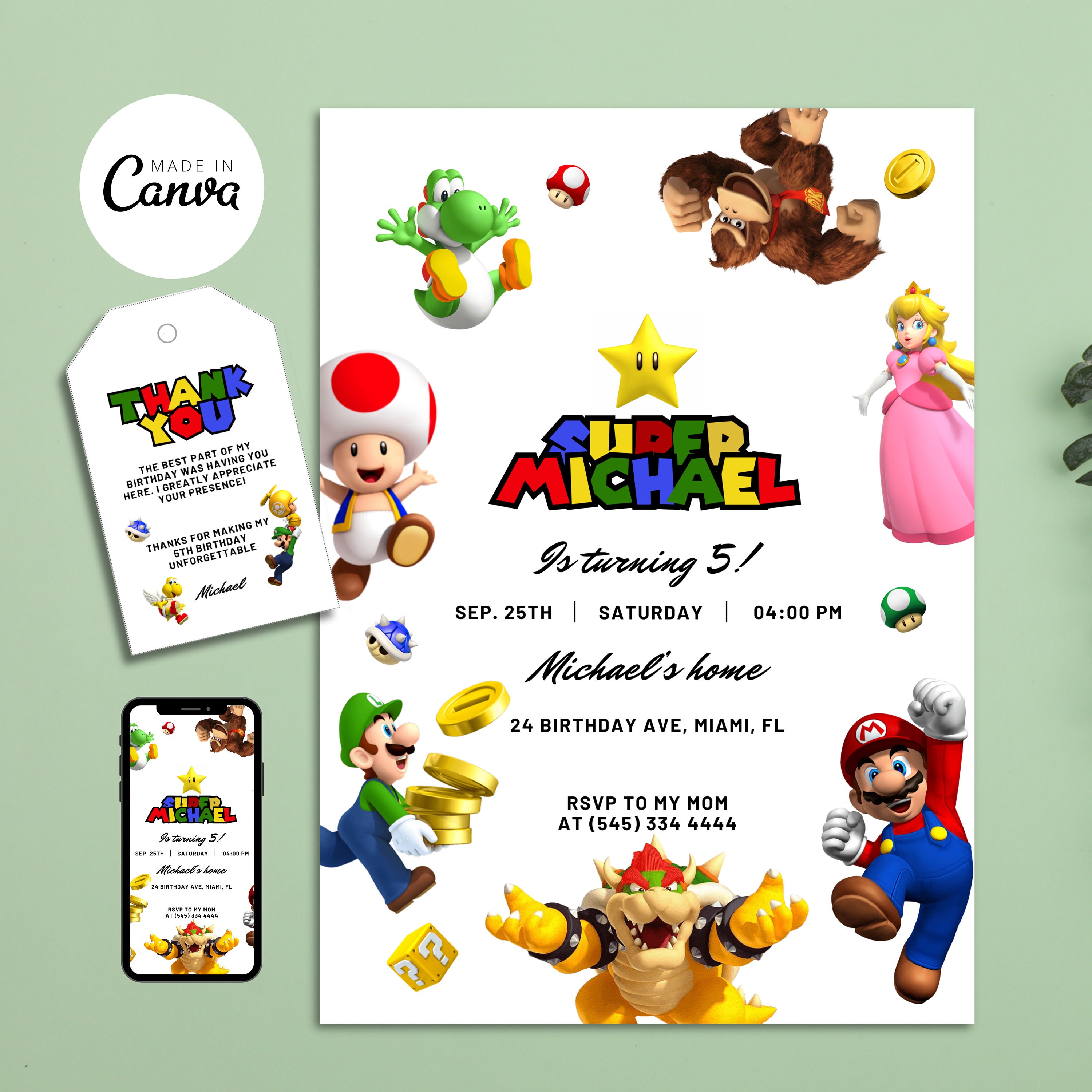 Super Mario Birthday Invitation, Birthday Invitation, Super Mario ...