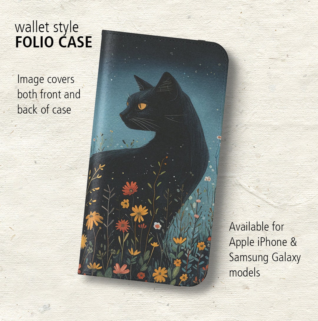 Folio Phone Case - Black Cat Moon - Wallet Style - Apple iPhone ...