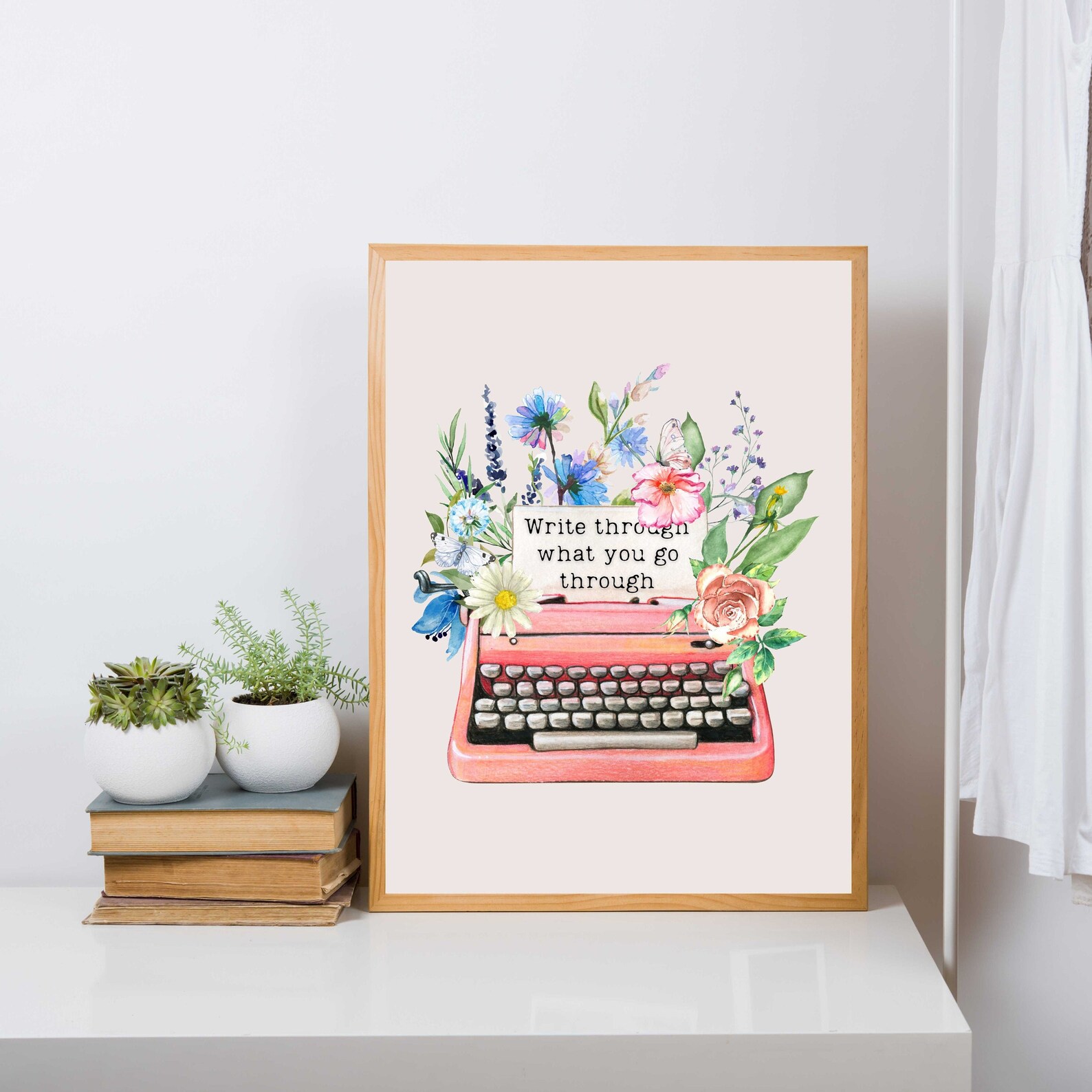 Watercolor Typewriter With Flowers | Digital Wall Art Download - Etsy