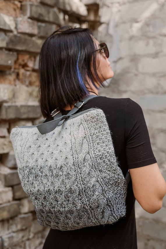 Ombre Knit Backpack Wool Knitted Bag Hand Knit Rucksack Winter - Etsy