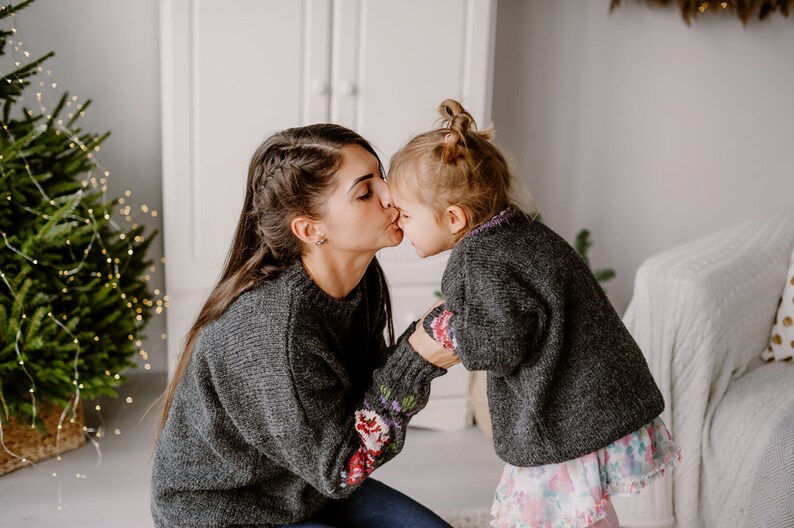 Wool Mom and Daughter Matching Sweaters Clothing Set Floral - Etsy