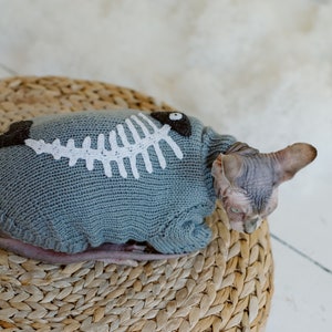 Hairless Cat Sweater Fishbone Jumper for Sphynx Cat Wool Knit Clothes ...