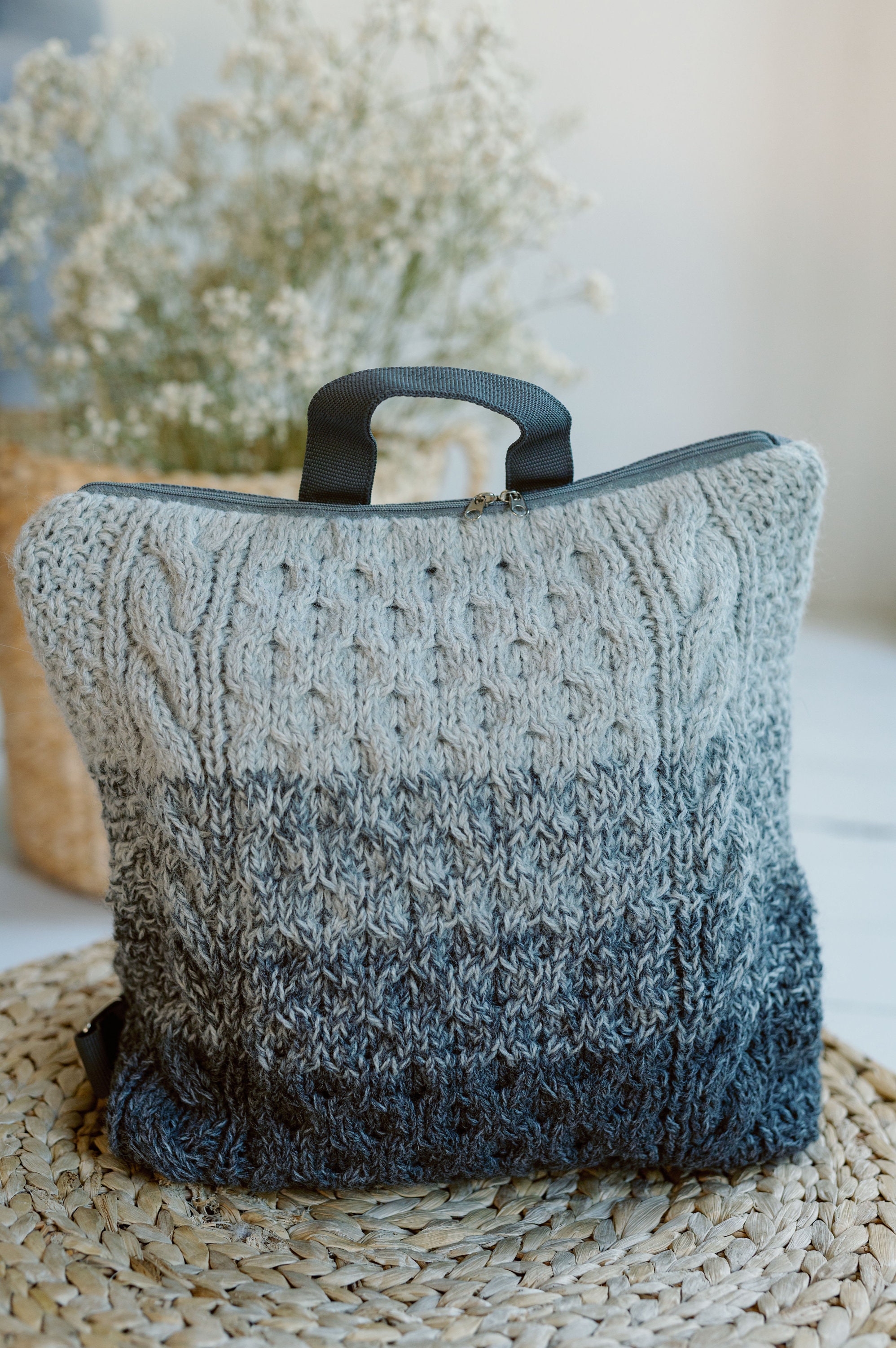 Ombre Knit Backpack Wool Knitted Bag Hand Knit Rucksack Winter - Etsy