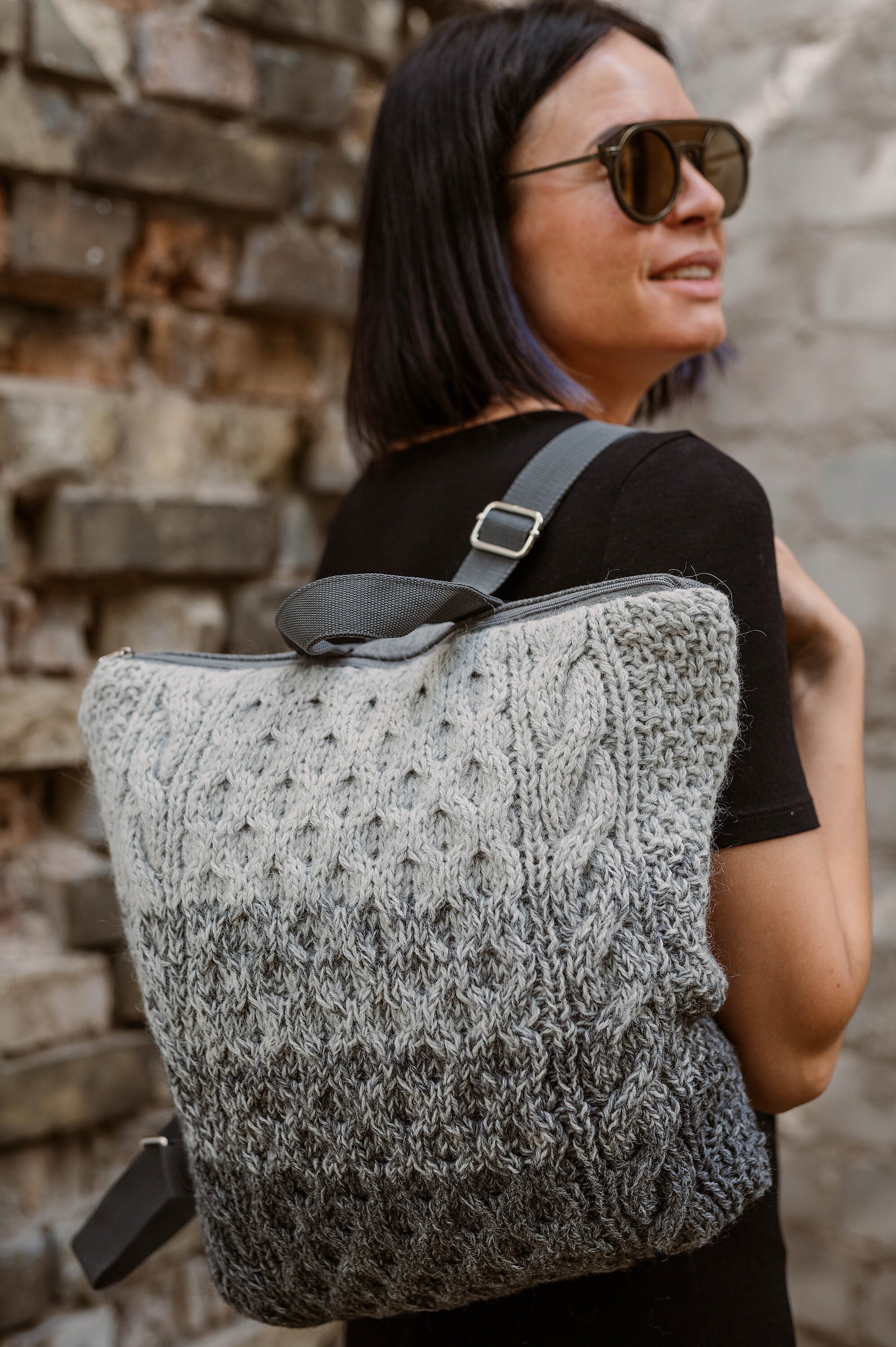 Ombre Knit Backpack Wool Knitted Bag Hand Knit Rucksack Winter - Etsy