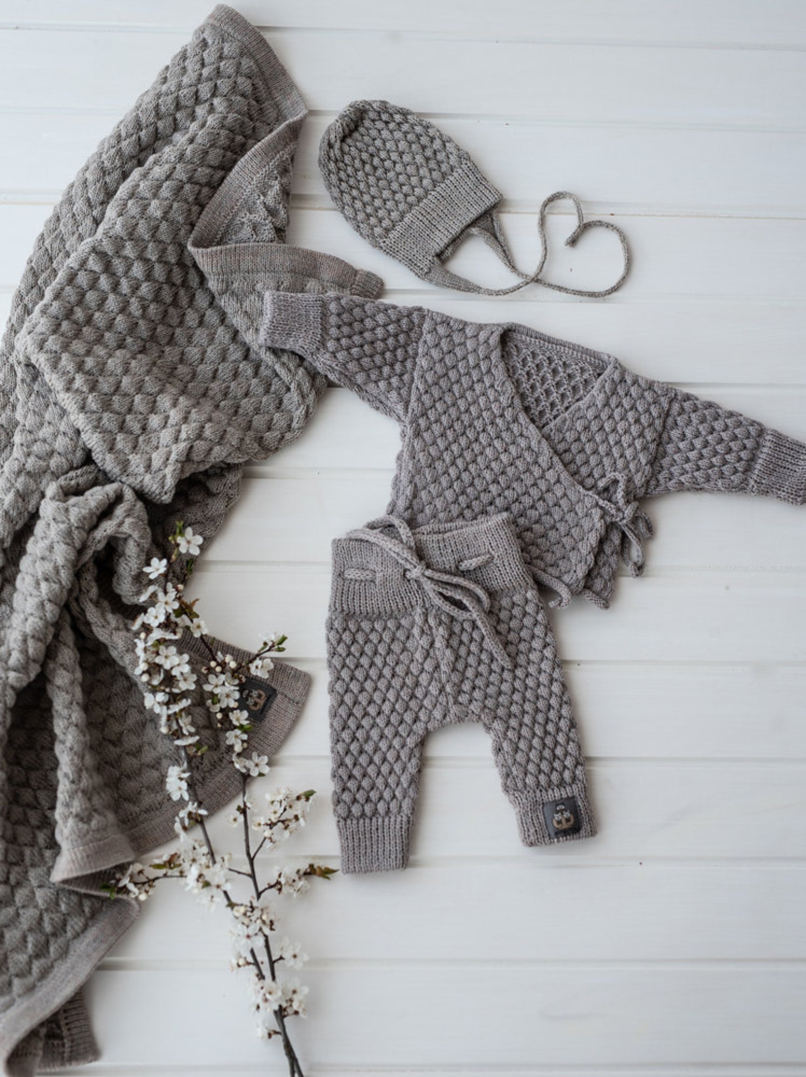 Merino Wool Knitted Baby Set of Pants Sweater Hat and Baby | Etsy
