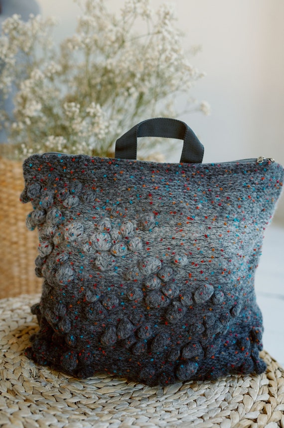 Popcorn Knit Backpack Wool Knitted Bag Hand Knit Rucksack Cute - Etsy