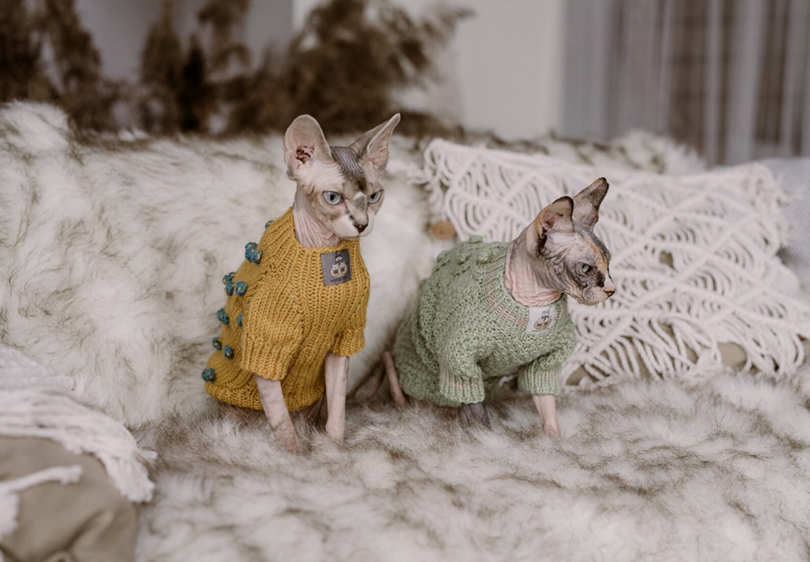Cat Sweater Alpaca Wool Sphynx Clothes Hairless Cat Pullover Pom Pom ...