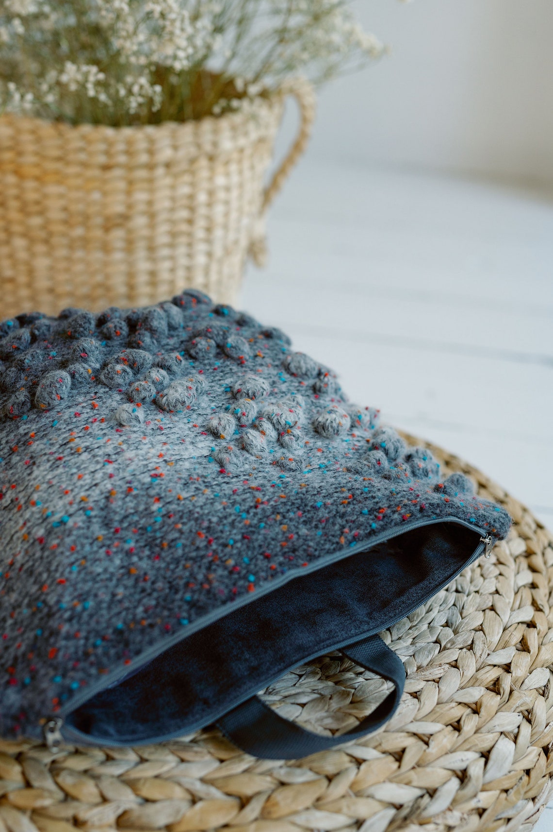 Popcorn Knit Backpack Wool Knitted Bag Hand Knit Rucksack Cute - Etsy