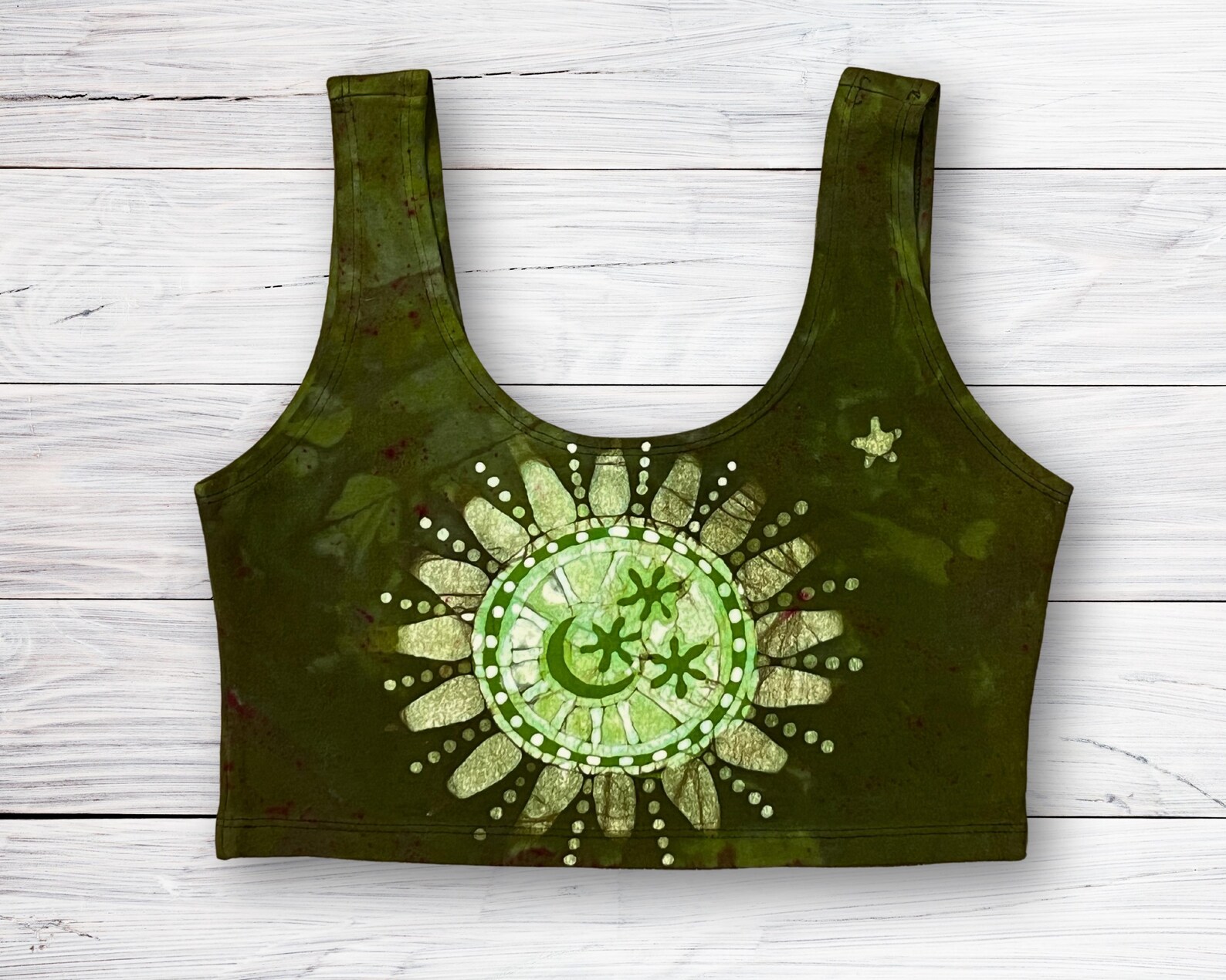 Camo Batik Crop Top - Hand Painted Batik - Yoga Shirt - Sports Bra ...