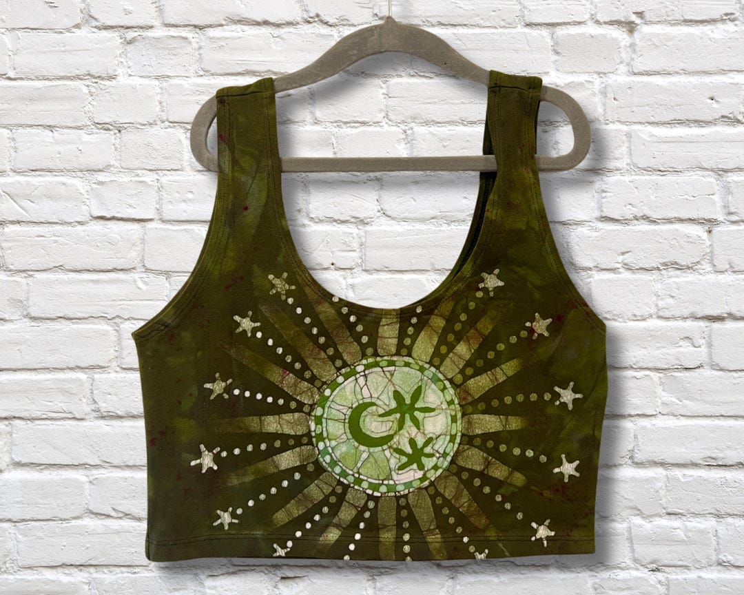 Avocado Sky Batik Crop Top - Hand Painted Batik - Yoga Shirt - Sports ...