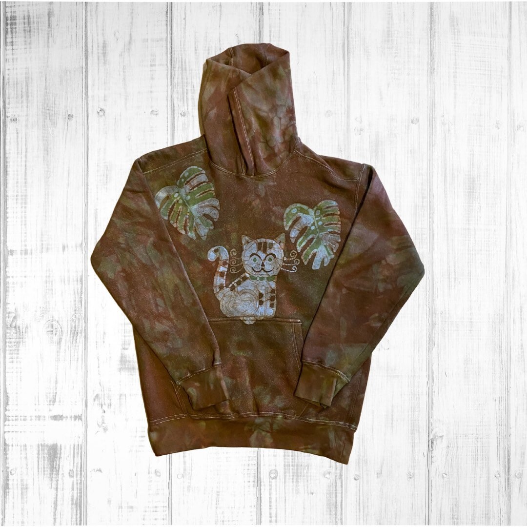 Monstera Cat Batik Shirt - Hand Painted Batik - Unisex Hoodie ...