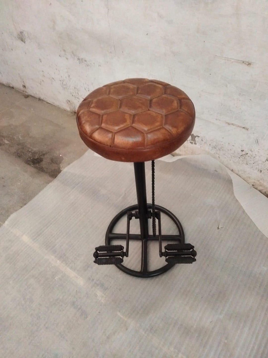 Handmade Cycle Pedal Leather Bar Stool – Rustic Industrial Seating - Etsy