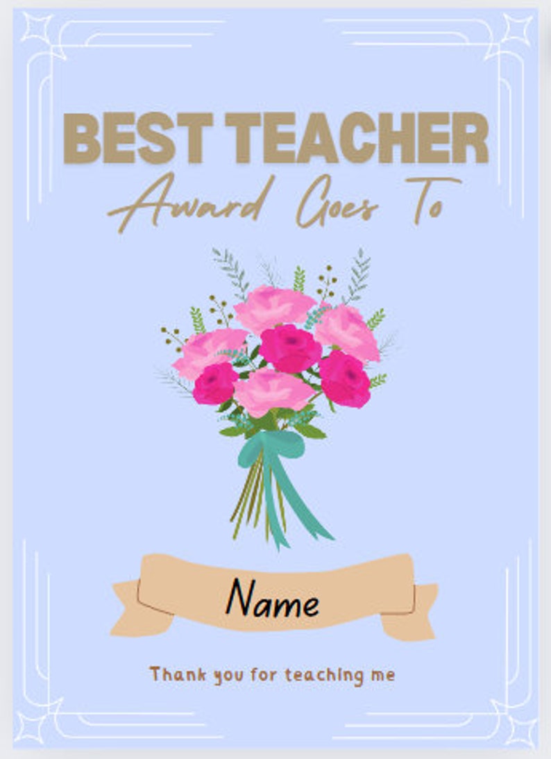 Best Teacher Award Card - Etsy