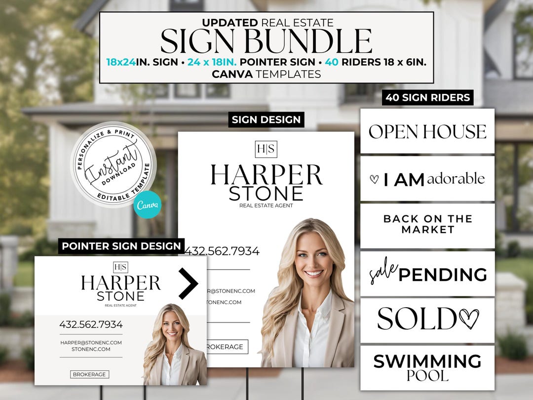 Real Estate Sign Bundle | Modern Yard Signs, Open House, Pointer Sign ...