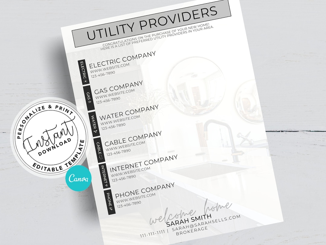 Utility Provider Template, Utility Recommendations, Canva Editable ...