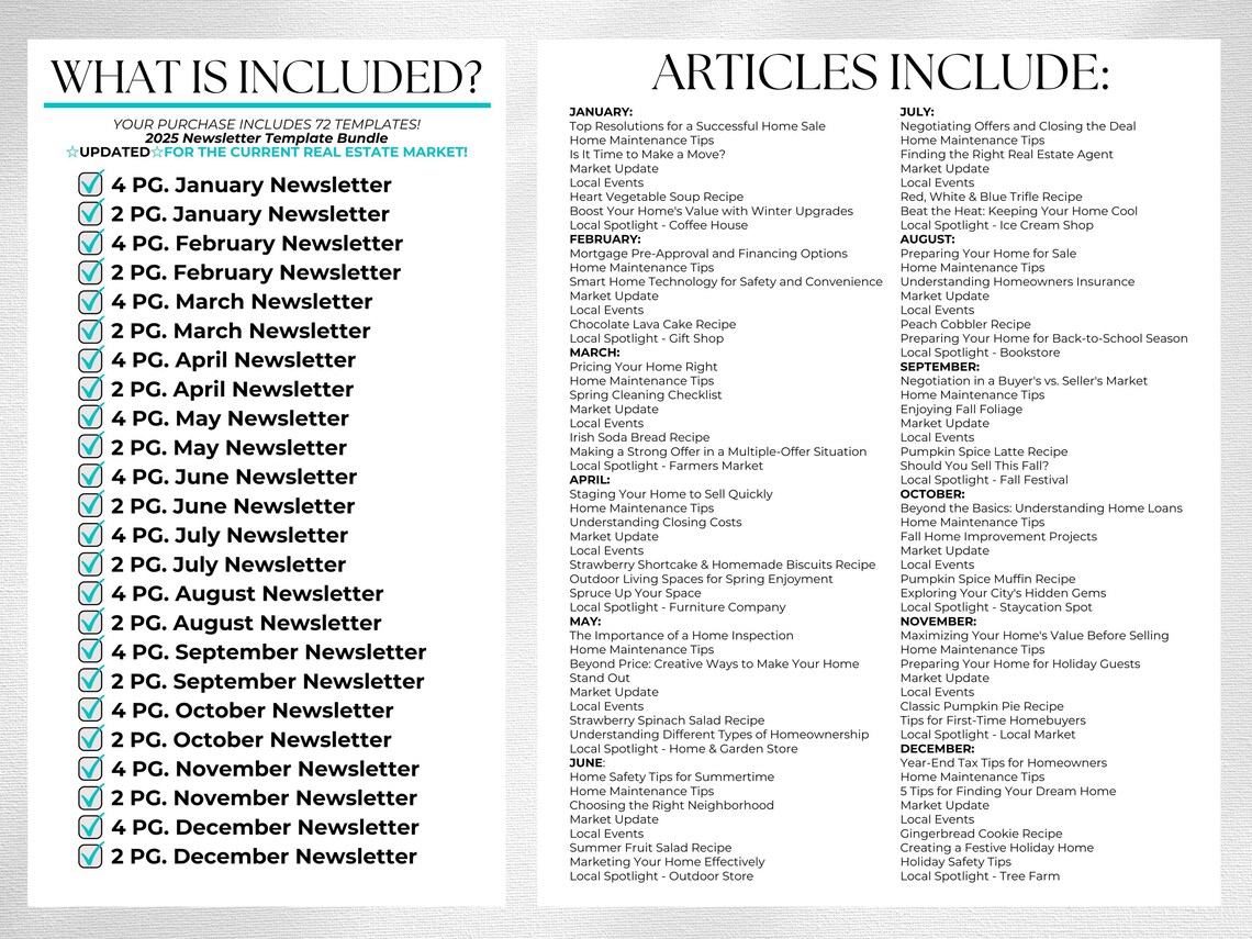 2025 Real Estate Newsletter Template Bundle Canva Templates Bundle Year ...