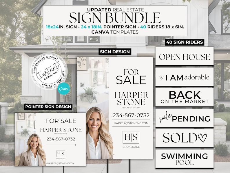 Real Estate Yard Sign Template, Open House, Canva Template, Modern for ...