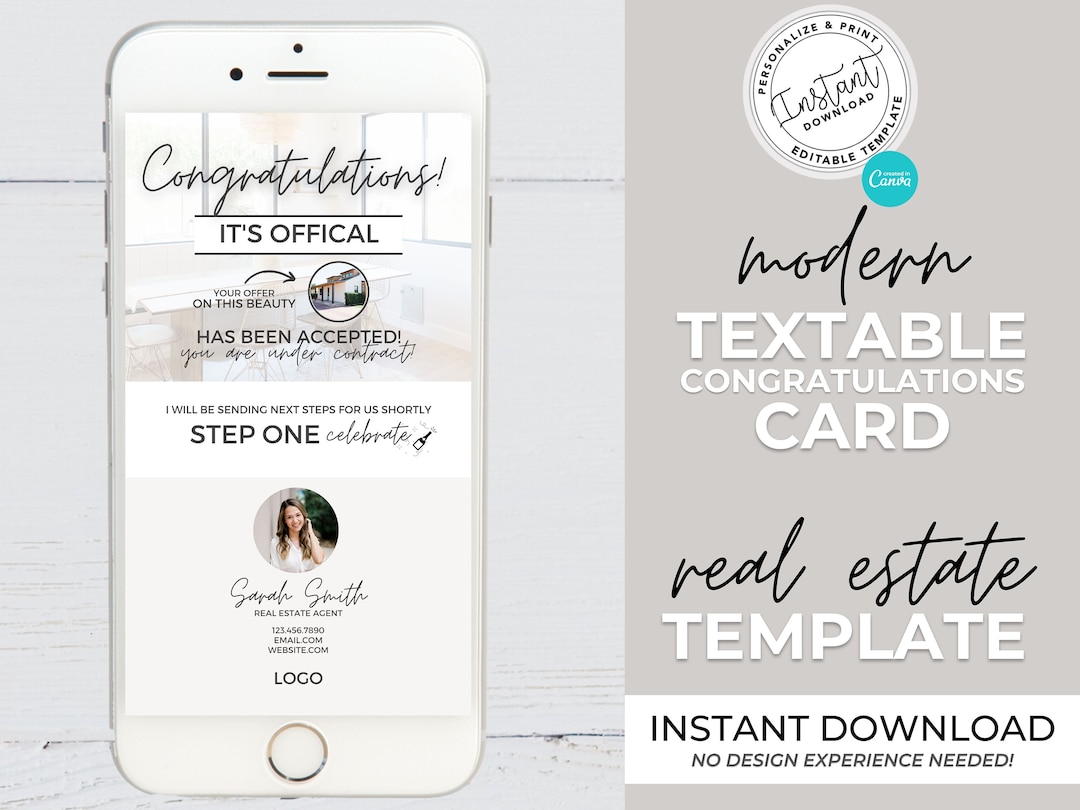 Digital Congrats Under Contract Card, Real Estate Marketing, Textable ...