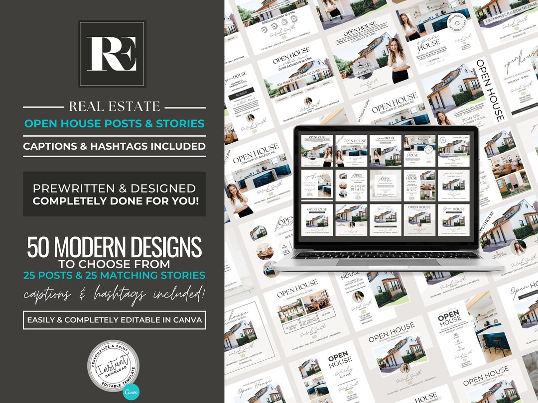Real estate Social Media Template, 25 Open House Agent Instagram Posts ...