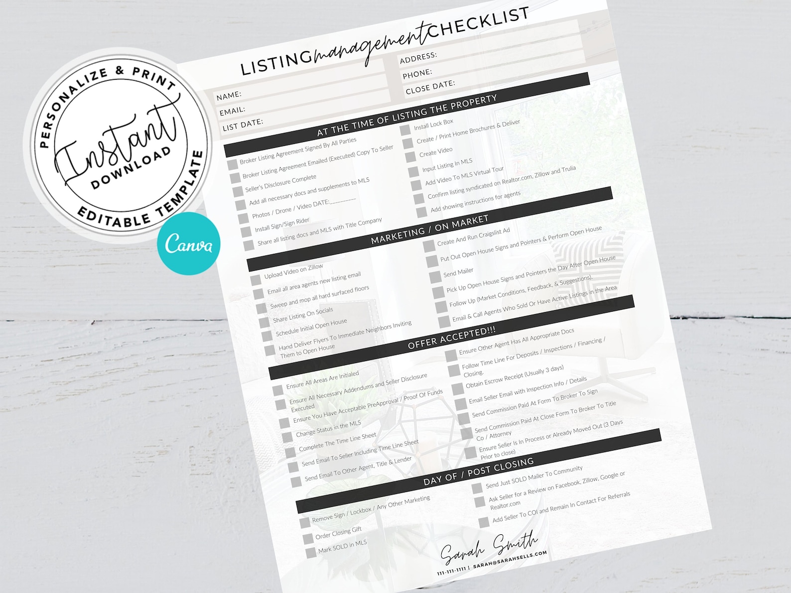 Real Estate Listing Management Checklist, Listing to Close Checklist ...