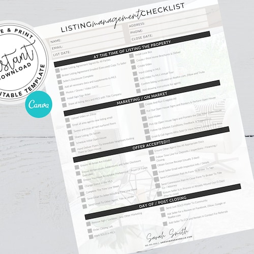 Real Estate Listing Management Checklist Listing to Close - Etsy