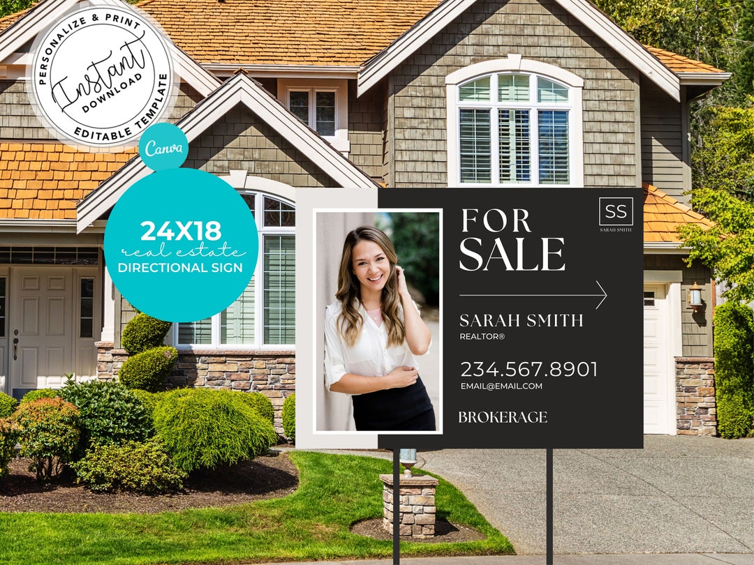 Real Estate Yard Sign, Open House Pointer, Real Estate Marketing, Canva ...