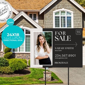 Real Estate Yard Sign, Open House Pointer, Real Estate Marketing, Canva ...