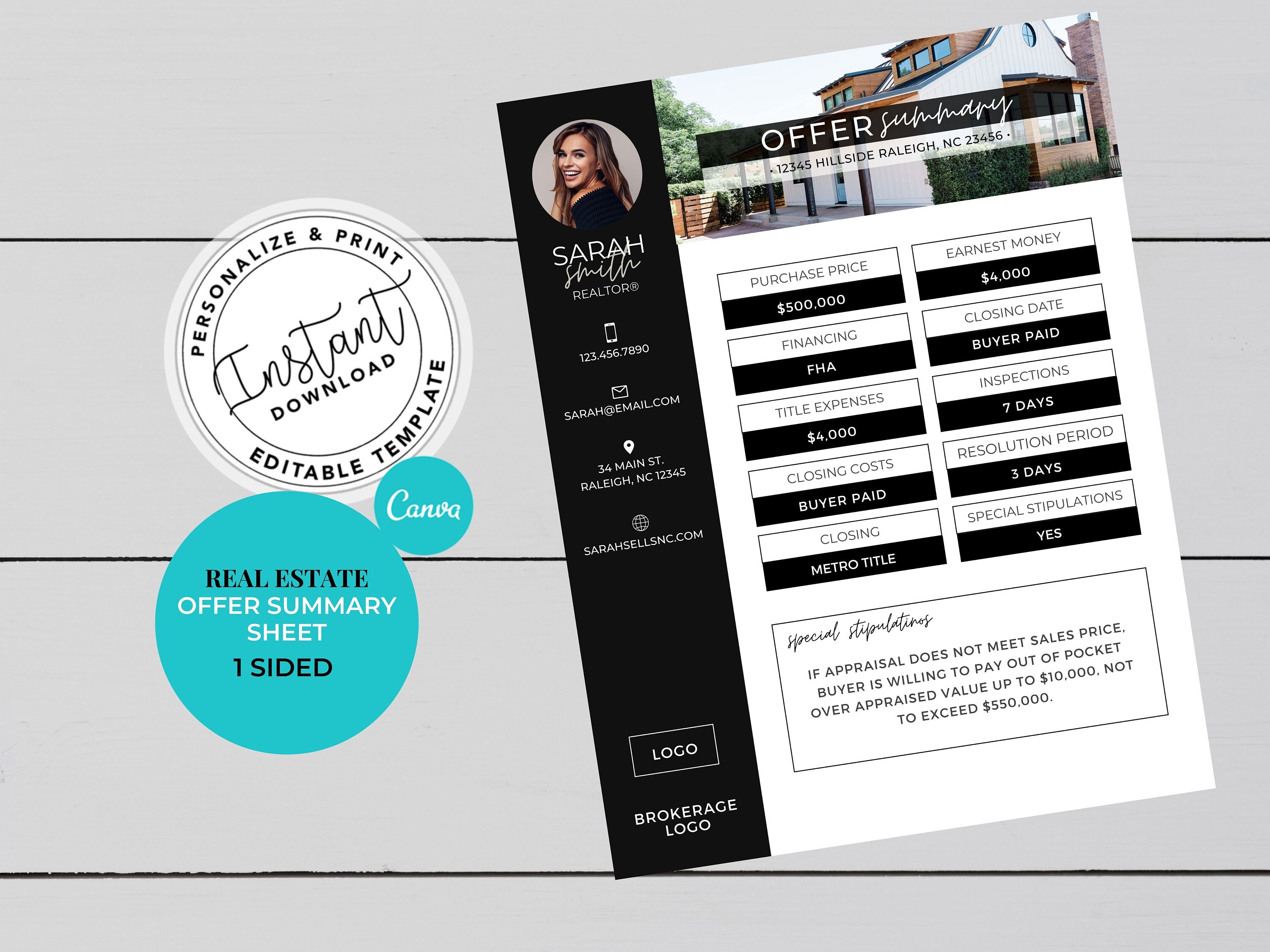 Real Estate Offer Summary Sheet, Real Estate Marketing, Real Estate ...