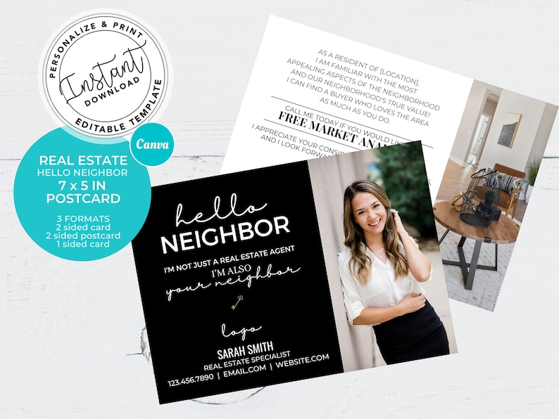 Real Estate Postcards Real Estate Agent Hello Neighbor Card - Etsy