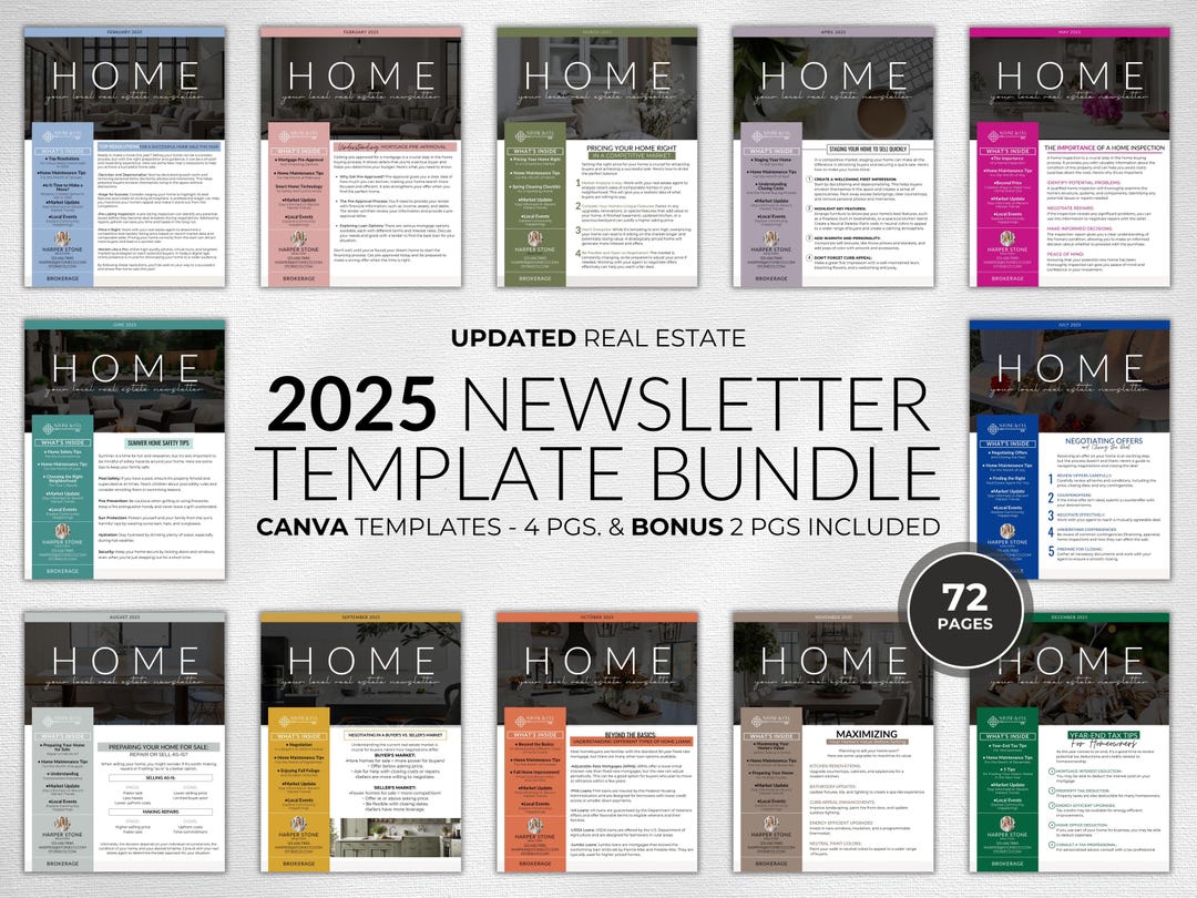 2025 Real Estate Newsletter Bundle, Full Year Newsletter Bundle, Canva ...
