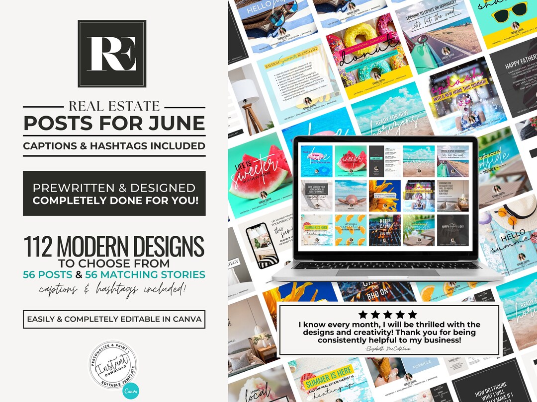 June Real Estate Posts With Captions, Real Estate Marketing, Canva ...