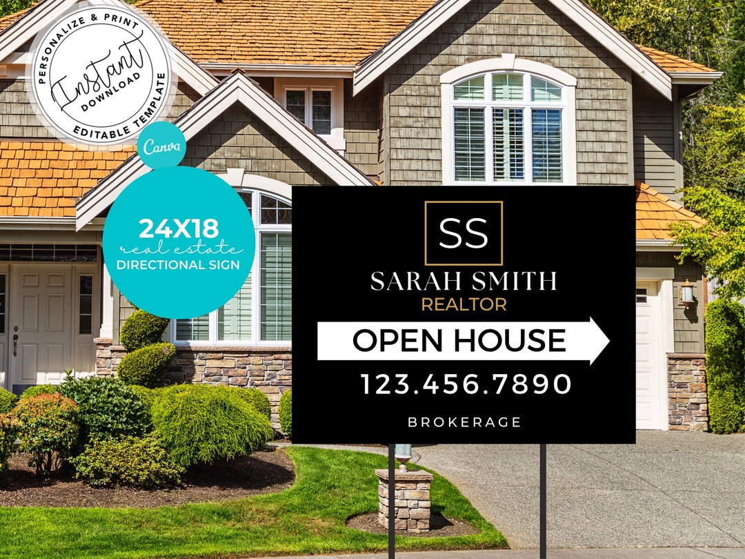 Real Estate Yard Sign, Open House Pointer, Real Estate Marketing, Canva ...