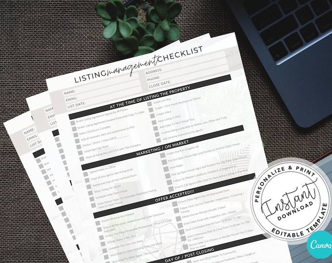 Real Estate Listing Management Checklist, Realtor Checklist, Listing to ...
