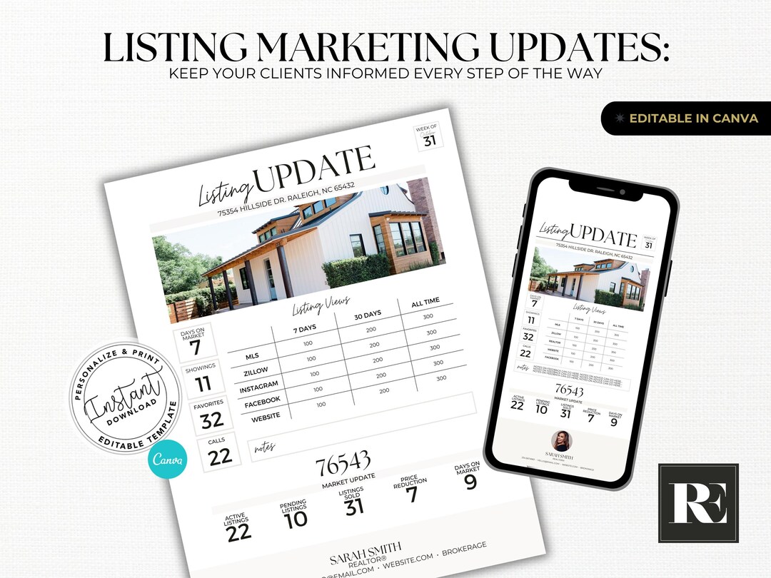 Real Estate Listing Report, Weekly Listing Update, Listing Performance ...