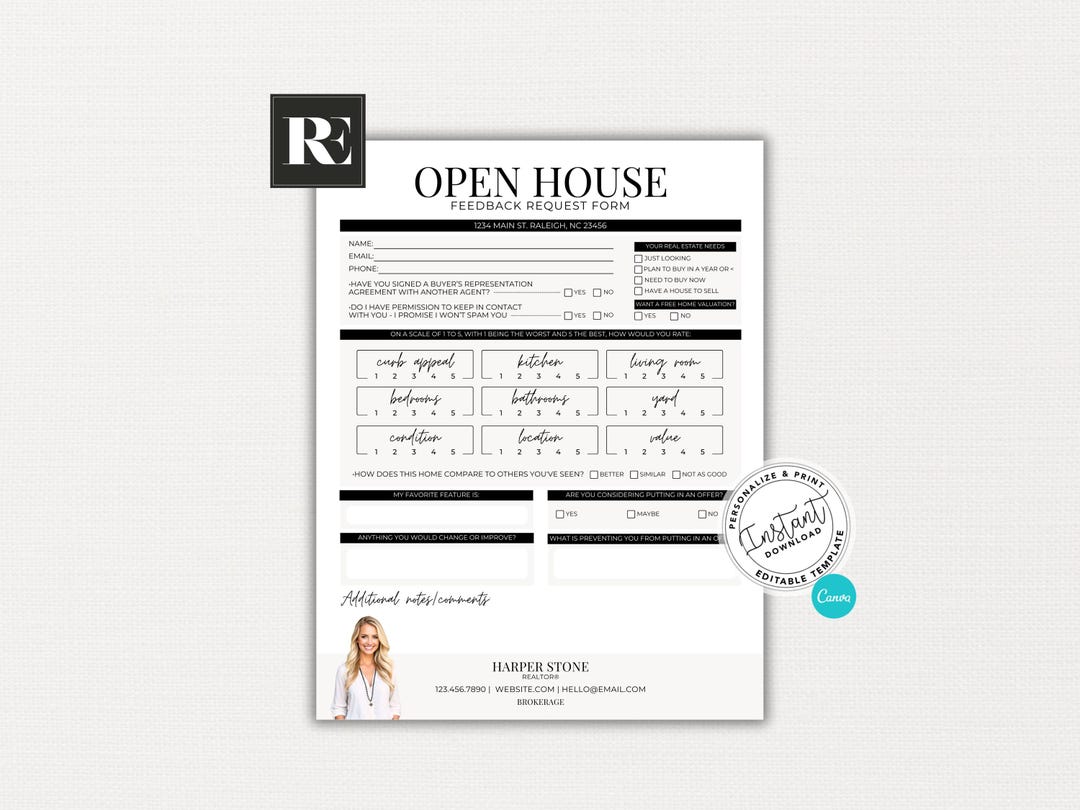 Open House Feedback Form Canva Template, Real Estate Open House Survey ...