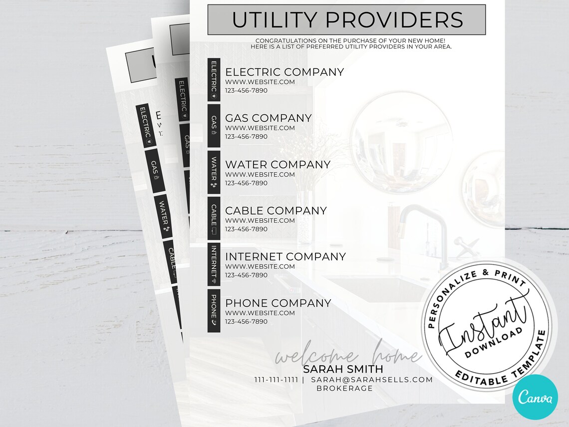 Utility Provider Template Utility Recommendations Canva | Etsy