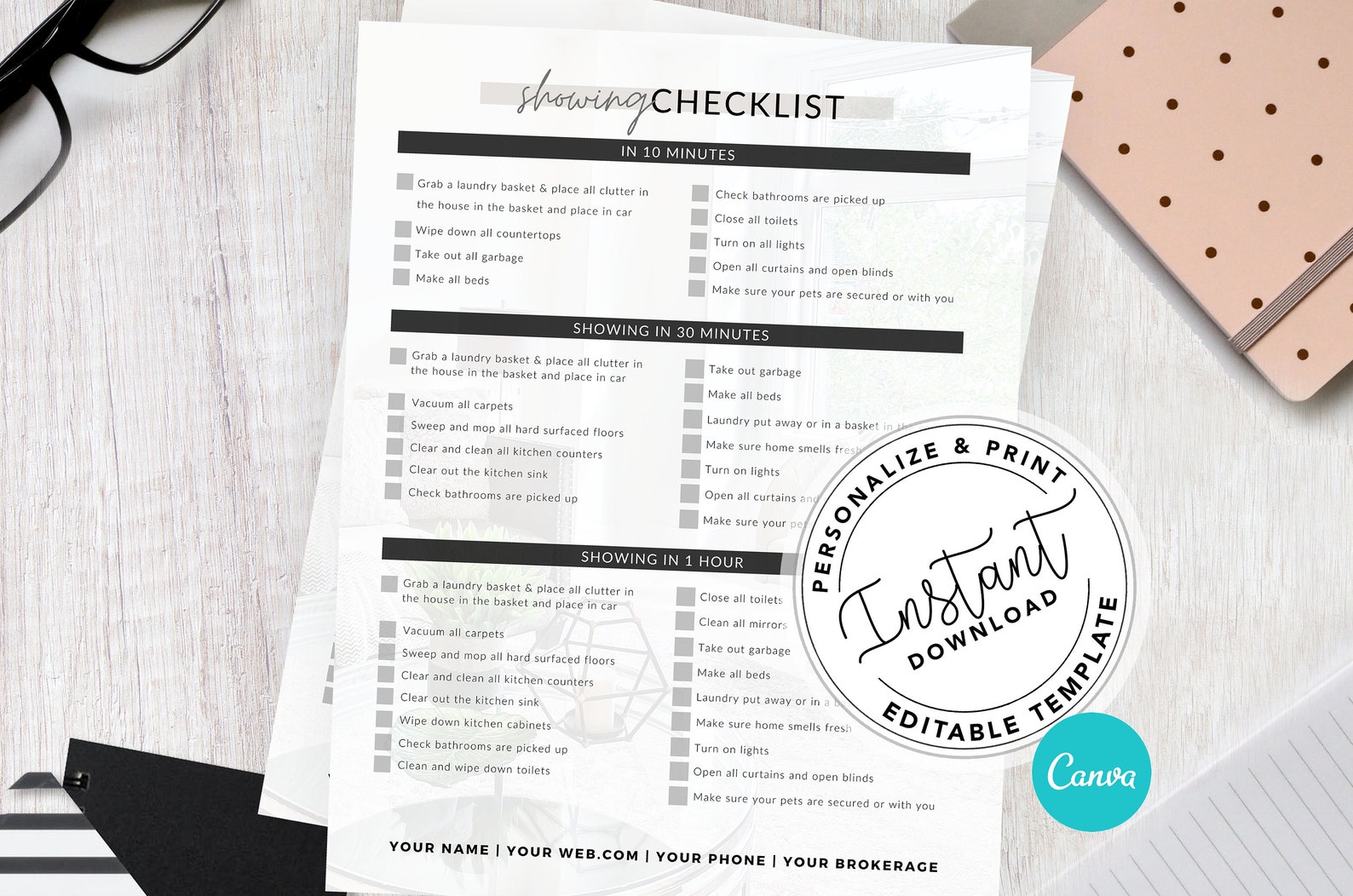 Real Estate Home Showing Checklist, Real Estate Marketing, Printable ...