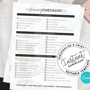 Real Estate Home Showing Checklist, Real Estate Marketing, Printable ...