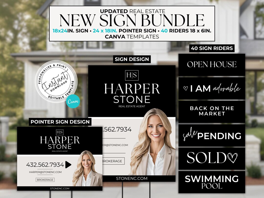 Real Estate Sign Bundle, Custom Sign, Modern Yard Signs, Open House ...