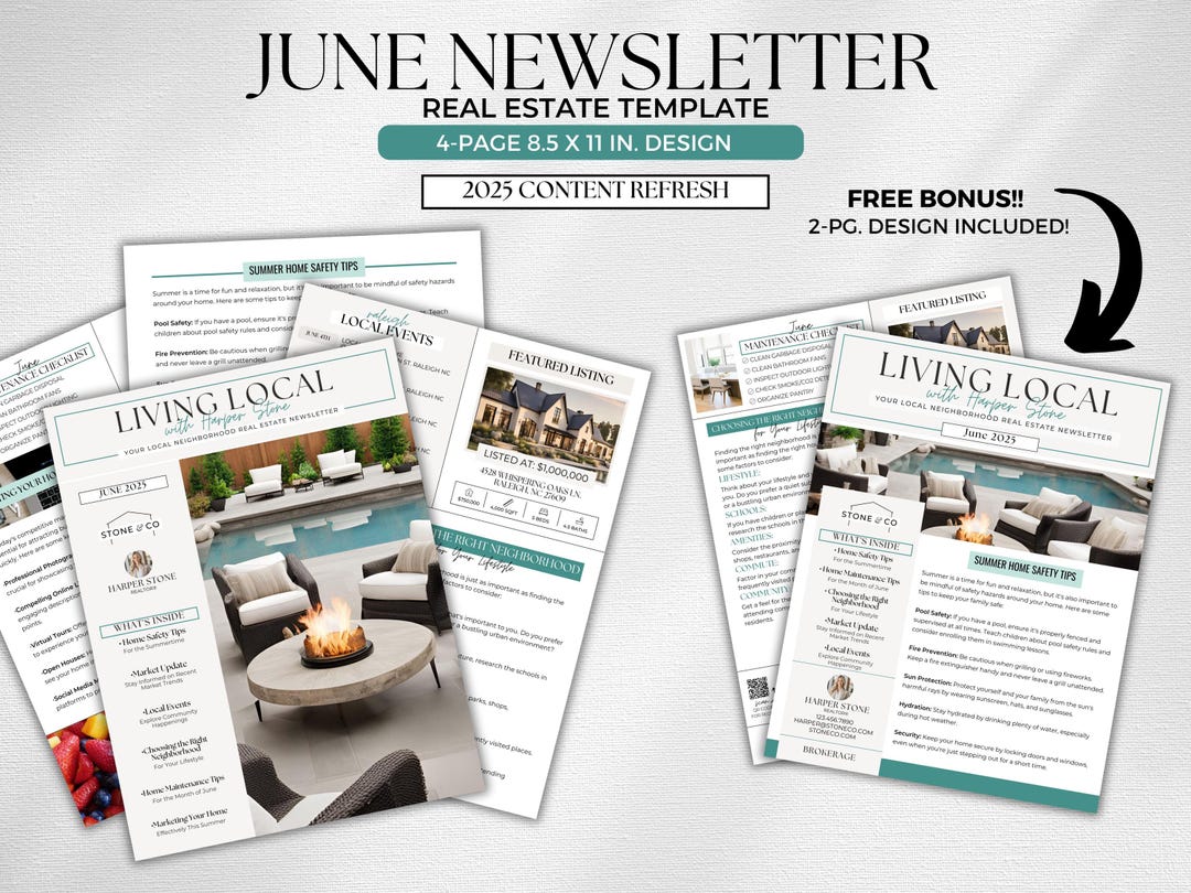 Real Estate Newsletter Template: June Marketing, Canva Editable ...