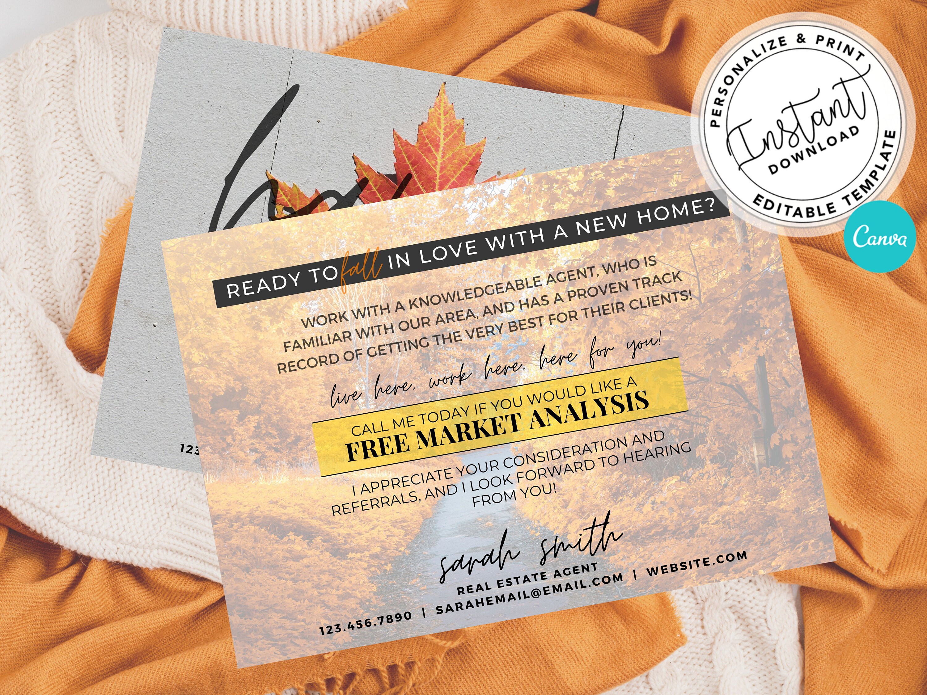 Real Estate Fall Postcard Real Estate Marketing Autumn - Etsy