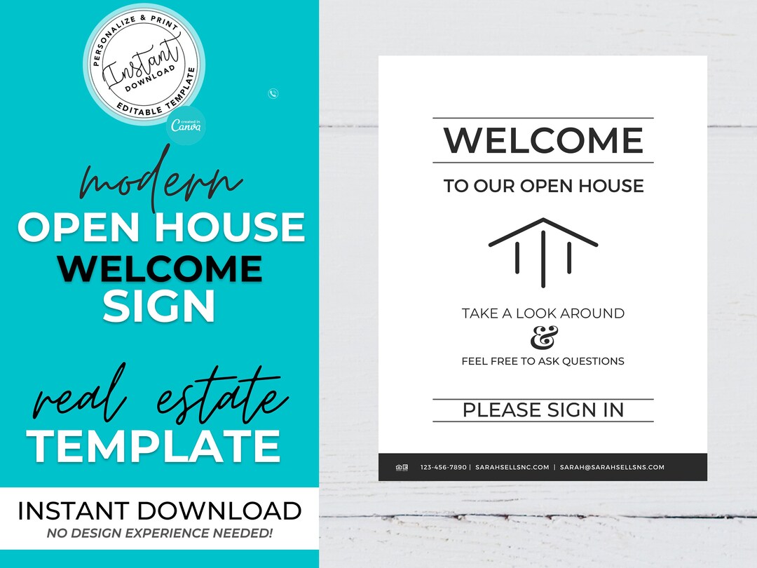 Open House Sign, Open House Template, Real Estate Template, Canva ...