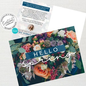Real Estate Hello Spring Postcard, Real Estate Marketing, Agent Spring ...