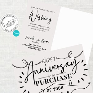 Happy Home Anniversary Card, Real Estate Card, Agent, House Anniversary ...