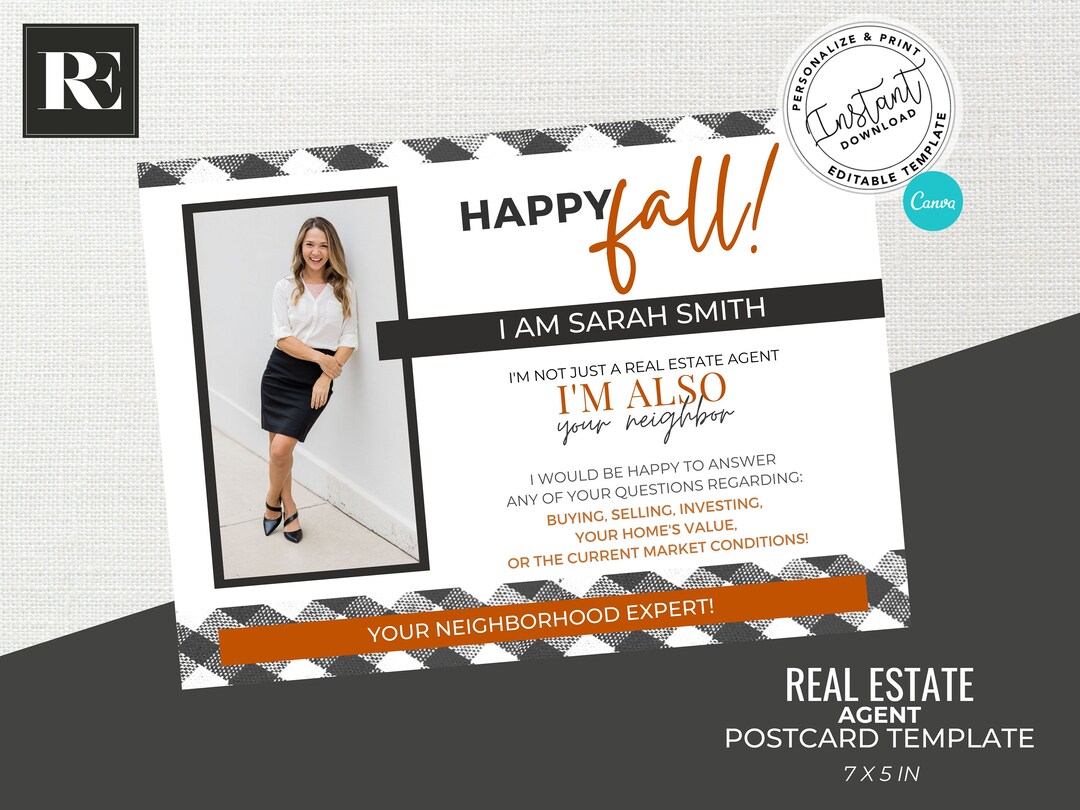 Real Estate Fall Postcard, Real Estate Marketing, Autumn Postcard, Fall ...